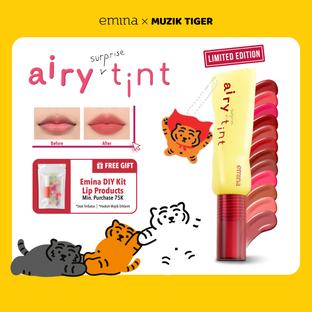 Jual Emina Airy Surprise Tint x Muzik Tiger 3 g + Keychain - Lip Tint ...