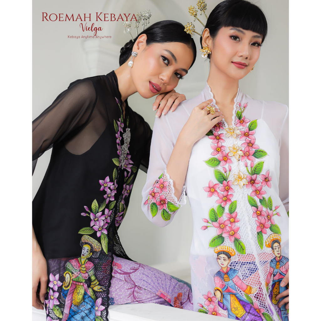Jual Kebaya Panjang Modern Putih Dengan Lukisan Motif Batavian di ...