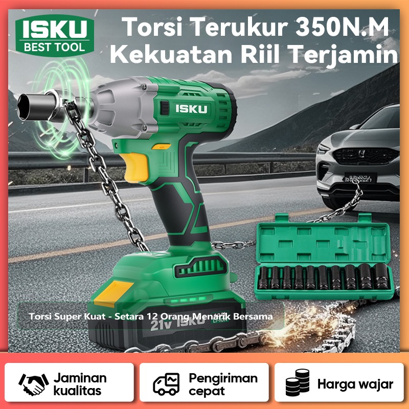 Jual ISKU Cordless Impact Wrench Brushless 21V 350N.M Torsi Battery ...