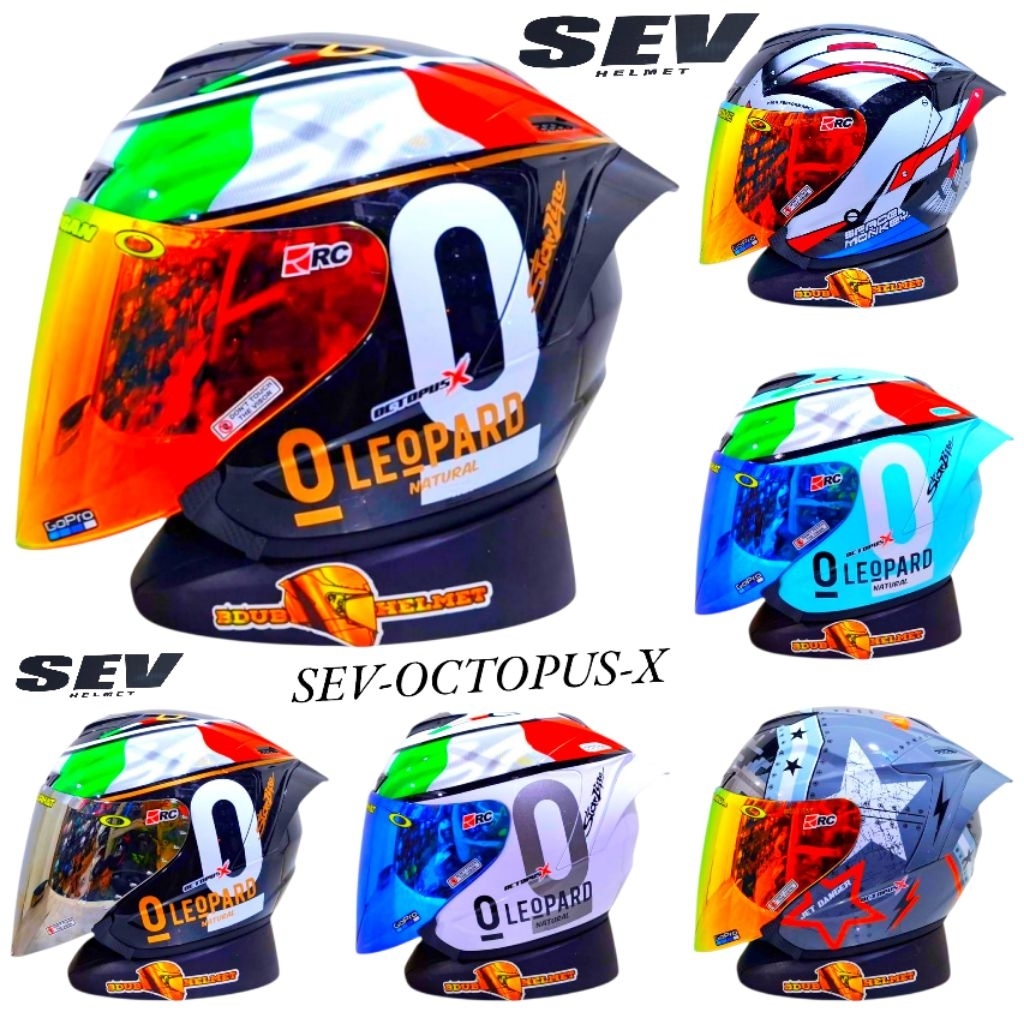 Jual Helm SEV Octopus X motif leopard paket ganteng spoiler 3D | Shopee ...