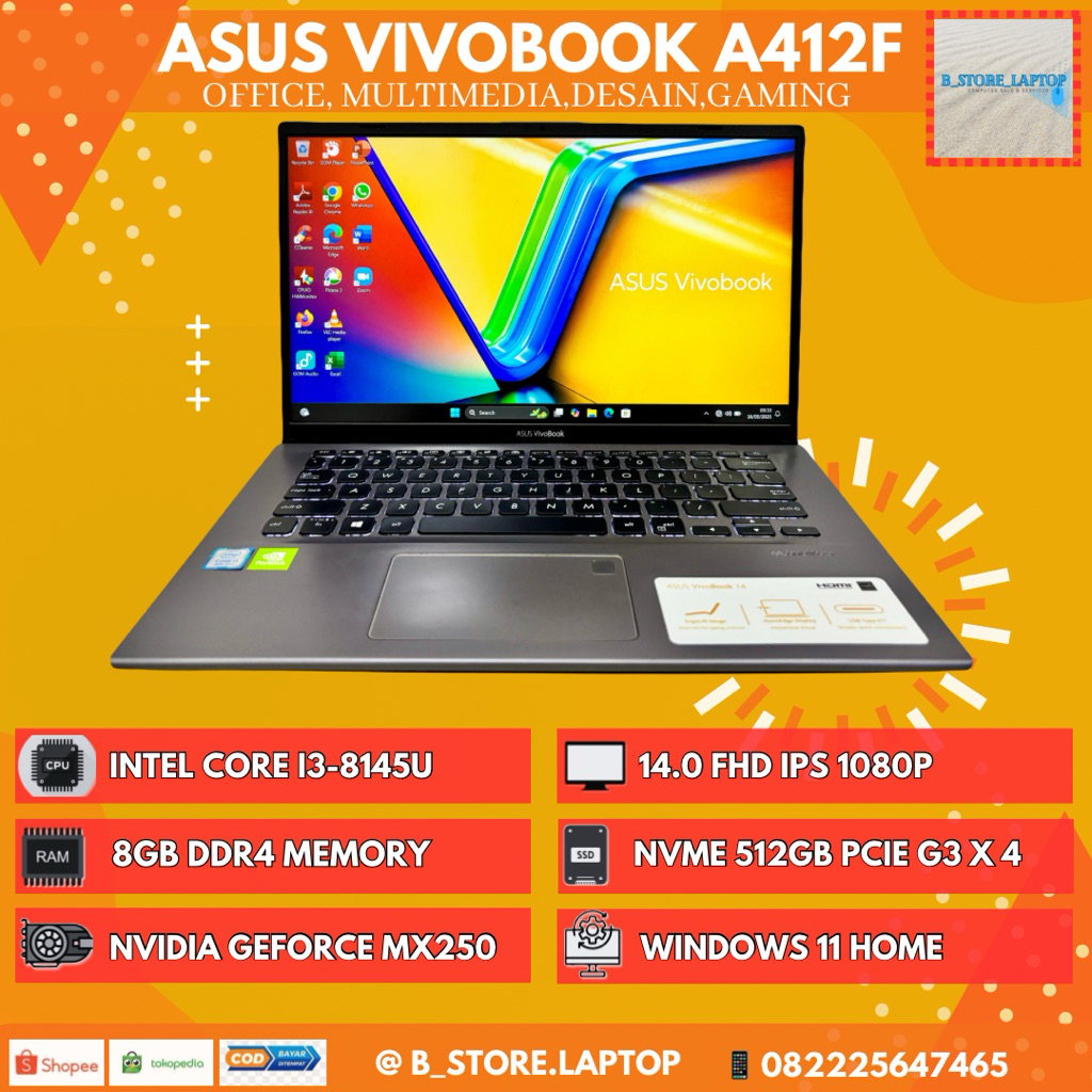 Jual Asus VivoBook A412F intel i3-8145U ram 8GB SSD 512GB Nvidia 2GB ...