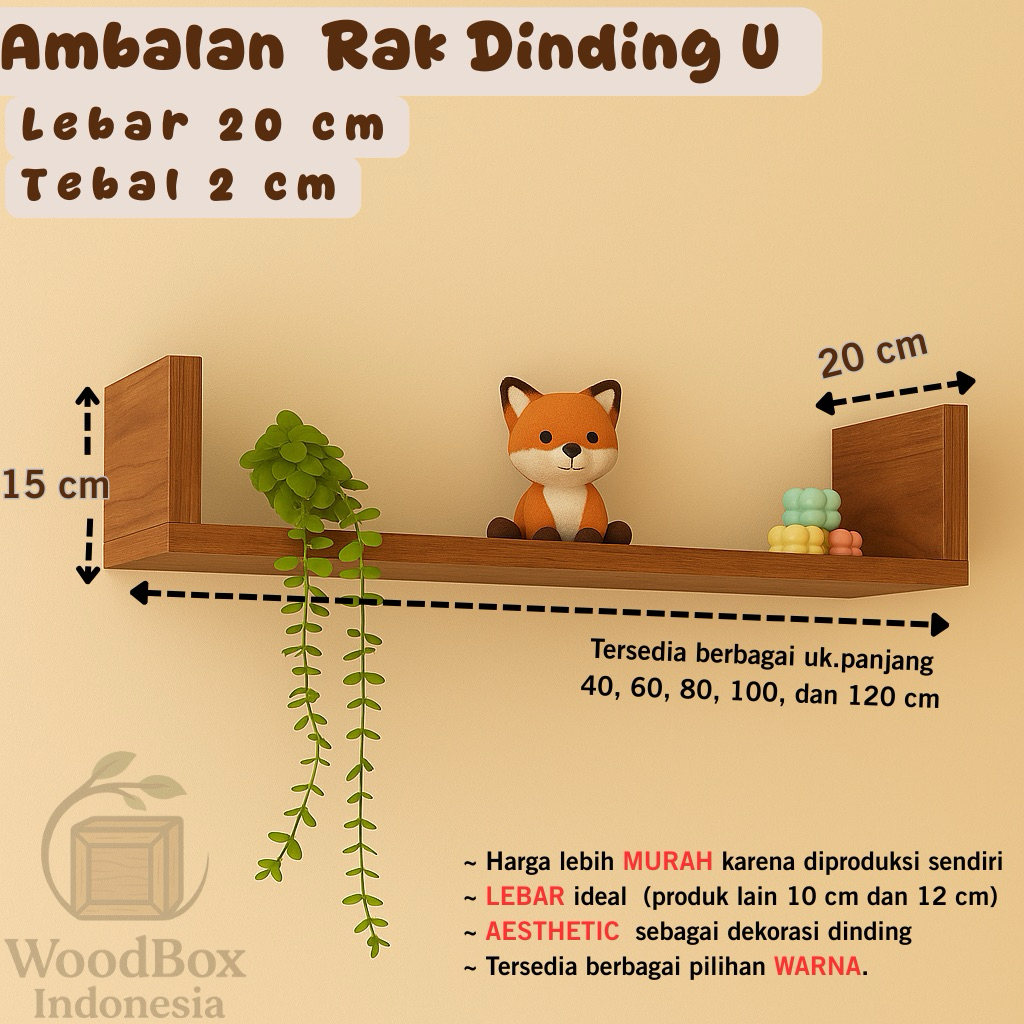 Jual Ambalan Rak Dinding U Lebar 20 cm Panjang Variasi 40 60 80 100 120 ...