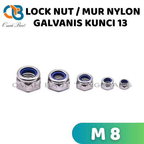 Jual Mur Nylon M8 / Lock Nut M8 / Mur Nilon M8 Galvanis Putih Kunci 13 | Shopee Indonesia
