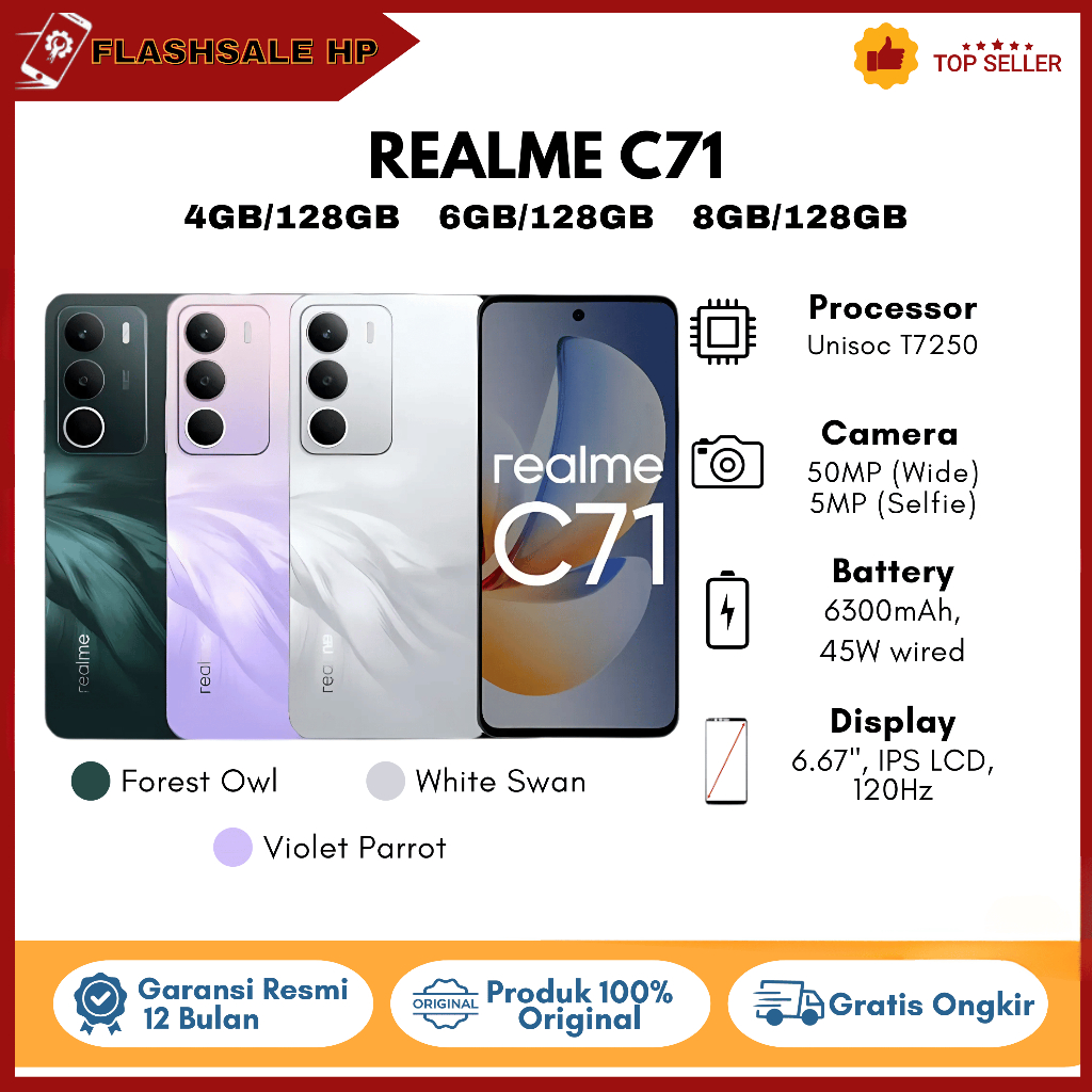 Jual REALME C71 6300 mAh 4GB/128GB - 6GB/128GB - 8GB/128GB GARANSI RESMI NASIONAL | Shopee Indonesia