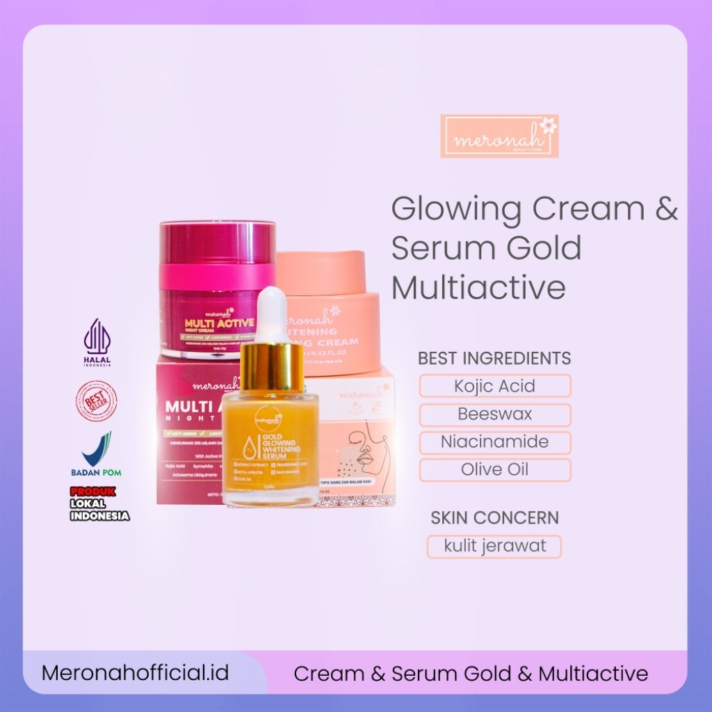 Jual PAKET Meronah Cream + Serum GOLD GLOWING+ Multi Active Malam ...