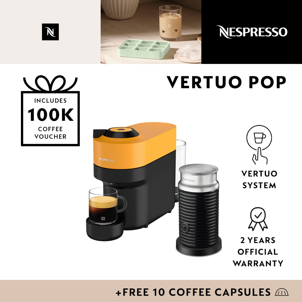 Jual Nespresso Vertuo Pop Coffee Machine, Mango Yellow with Aeroccino 3 ...