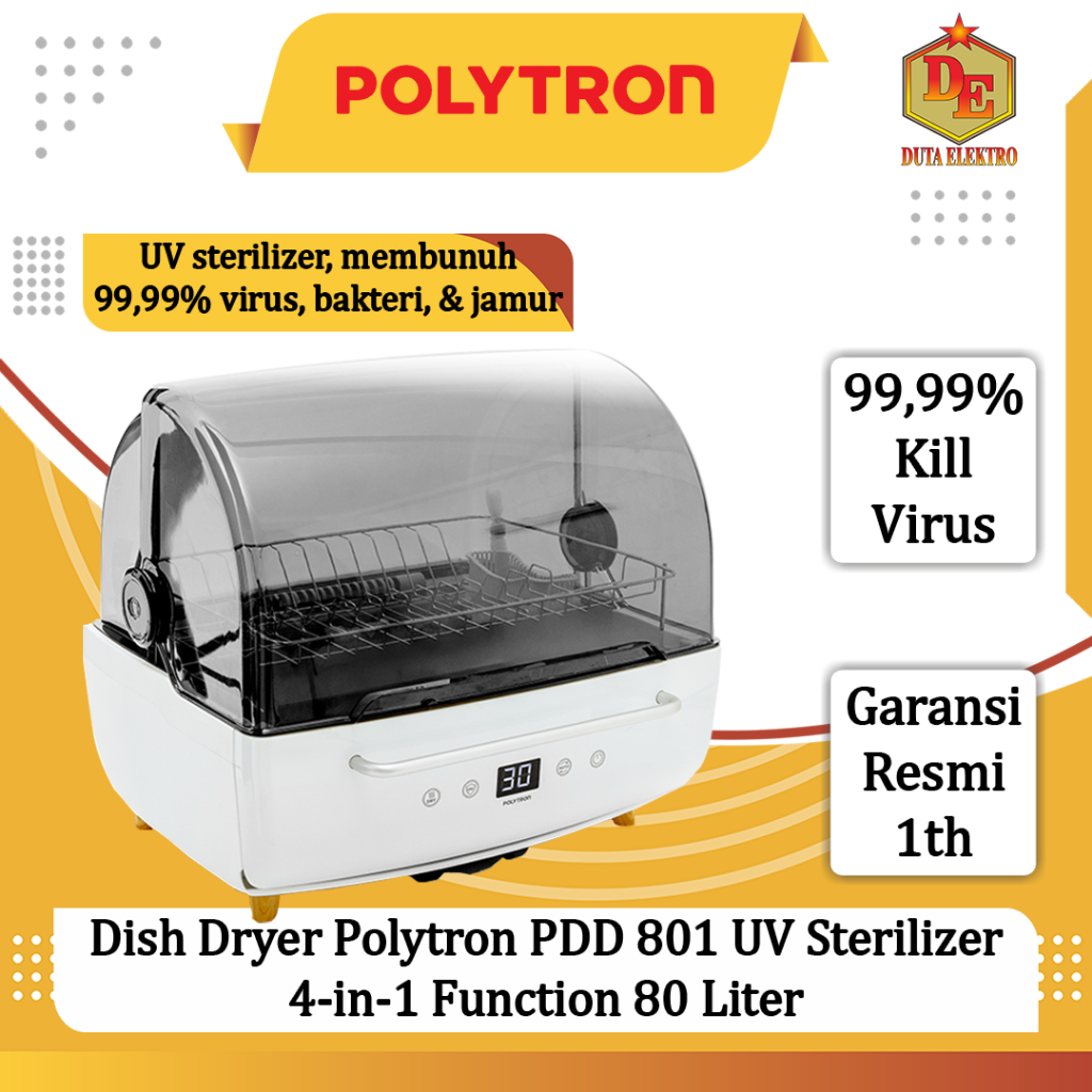 Jual Dish Dryer Polytron PDD 801 UV Sterilizer 4-in-1 Function 80 Liter ...