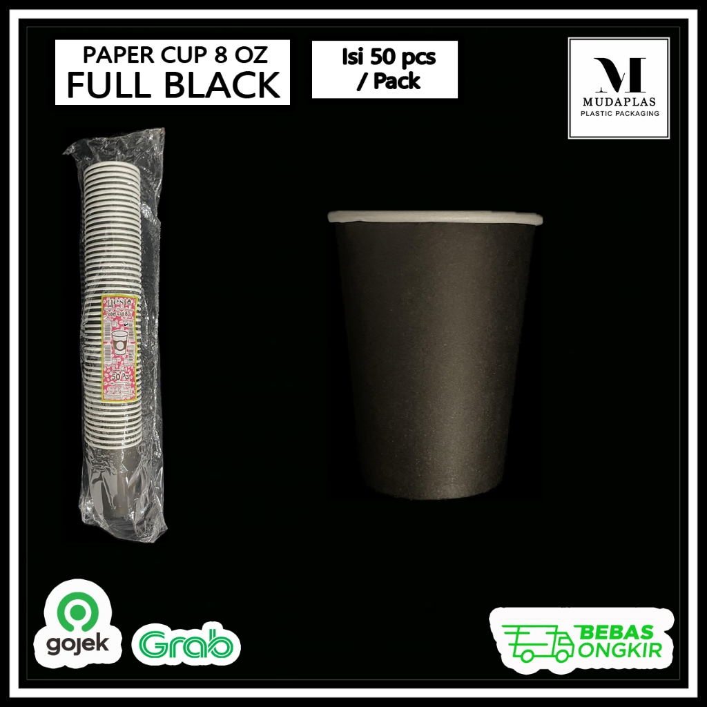 Jual Paper cup 8 oz Hitam Gelas Kertas Warna Hitam isi 50 pcs | Shopee Indonesia