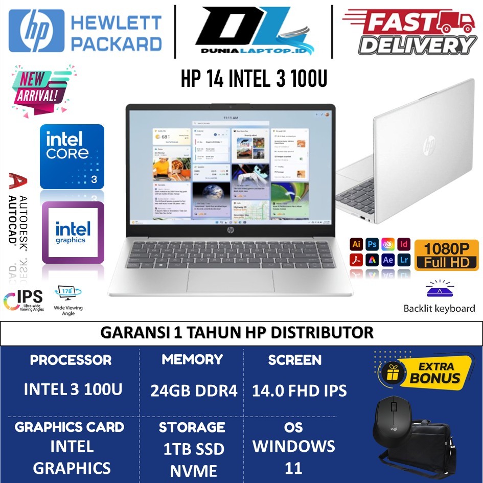 Jual Laptop Murah Baru HP 14 Intel Core i3 100U Ram 24GB 512GB SSD FHD ...