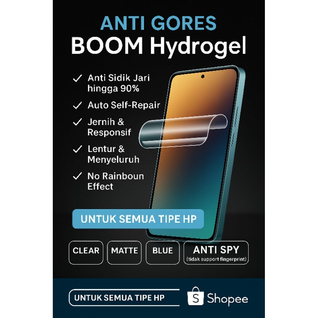 Jual Anti Gores Hydrogel HP Semua Tipe – Clear, Matte, Anti Spy, Blue – Self Repair, Tidak Pecah ...