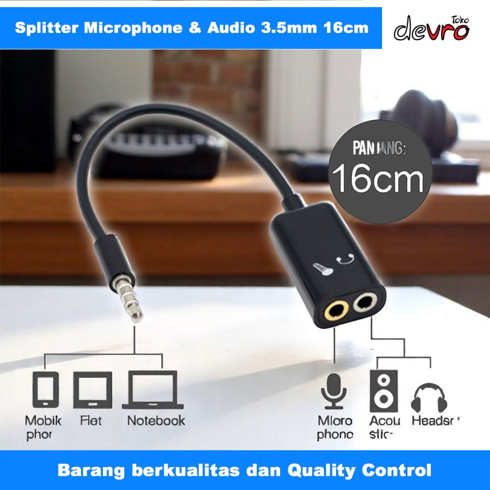 Jual Kabel Splitter Microphone Headphone Audio 3.5mm ke 2x3.5mm 16cm ...