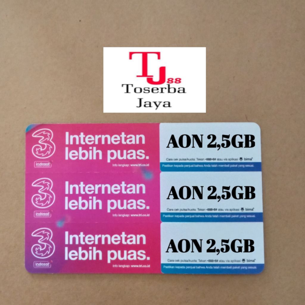 Jual VOUCHER THREE DATA AON 1 (2,5GB) | Shopee Indonesia
