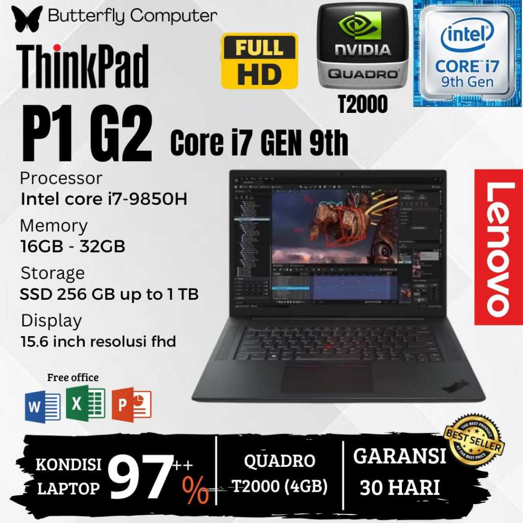 Jual Laptop Lenovo ThinkPad P1 G2 workstation core i7 gen 9 - 32GB ...