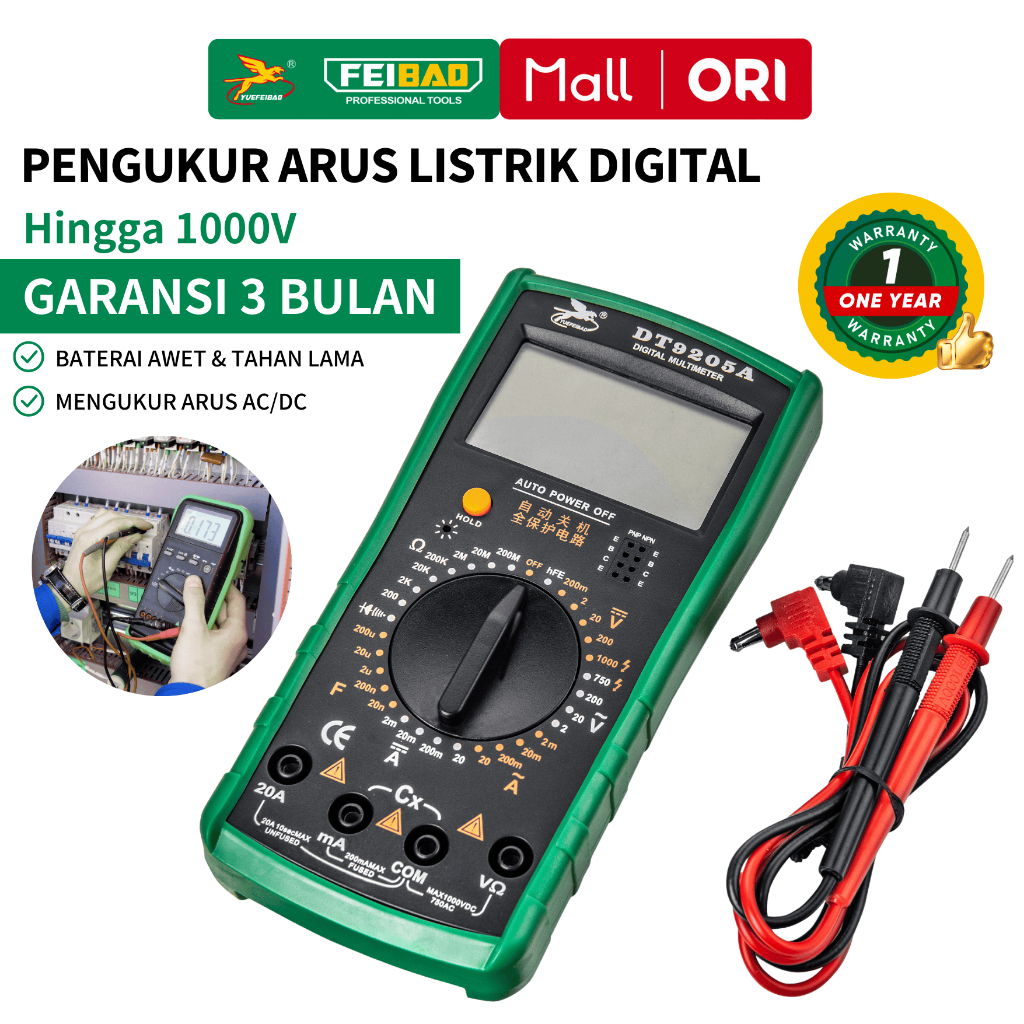 Jual FEIBAO Multimeter Digital 1000V Pengukur Arus Tegangan Hambatan AC DC Akurat Alat Ukur ...