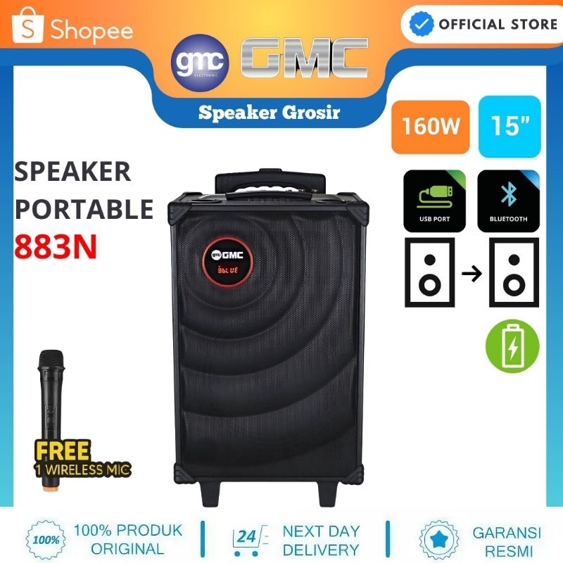 Jual Speaker Gmc 883N Portable Speaker 15 inch Gratis 1 Mic Wirelles 883N BT | Shopee Indonesia