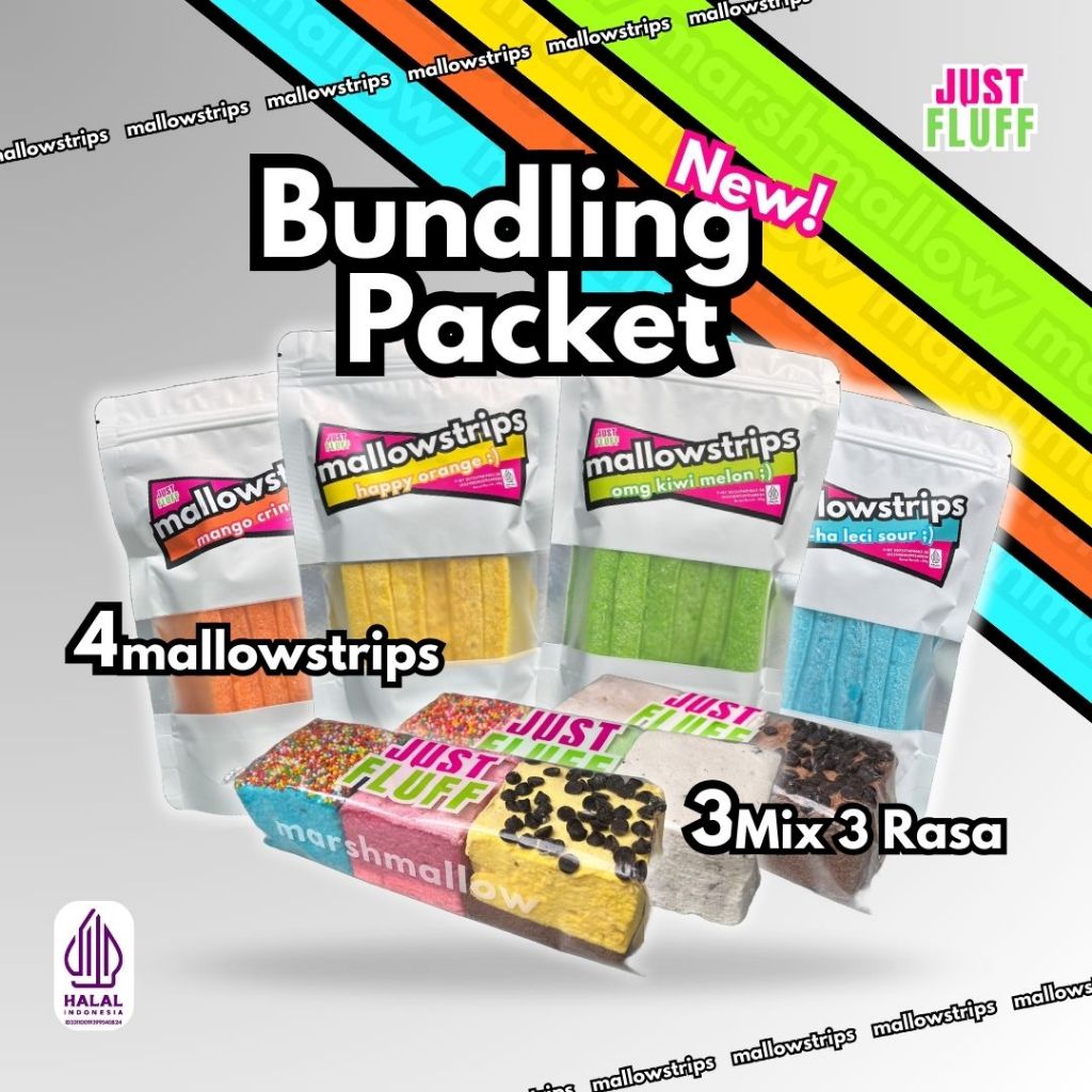 Jual 4 MALLOWSTRIPS + 3 MIX [PAKET BUNDLING] JUSTFLUFF MARSHMALLOW ...