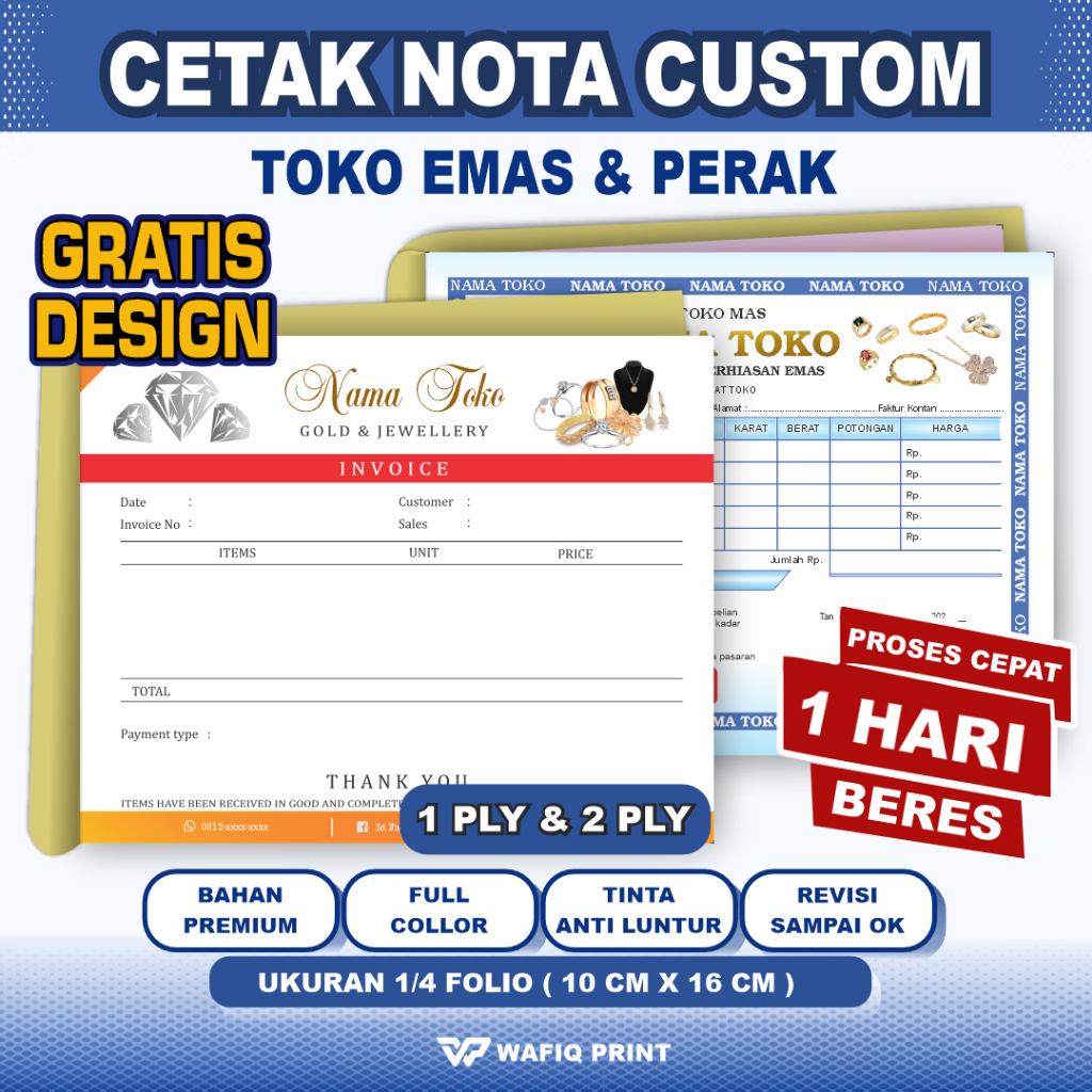 Jual Buku nota custom ukuran 1/2 folio gratis design full color 1ply ...