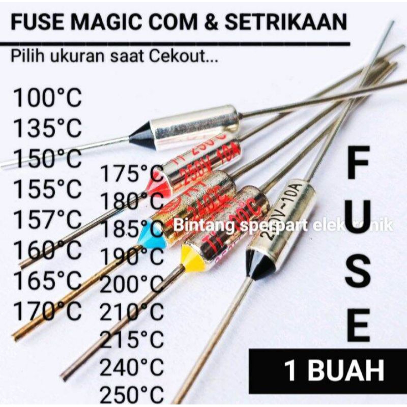 Jual (1 Buah) Pilih Ukuran FUSE MAGIC COM 100°C Sampai 250°C 10A 250V ...
