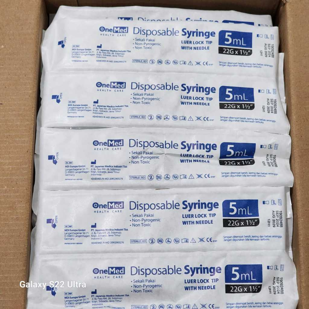 Jual DISPOSABLE SYRINGE 5 ML WITH NEEDLE ONEMED / SPUIT 5 ML WITH ...