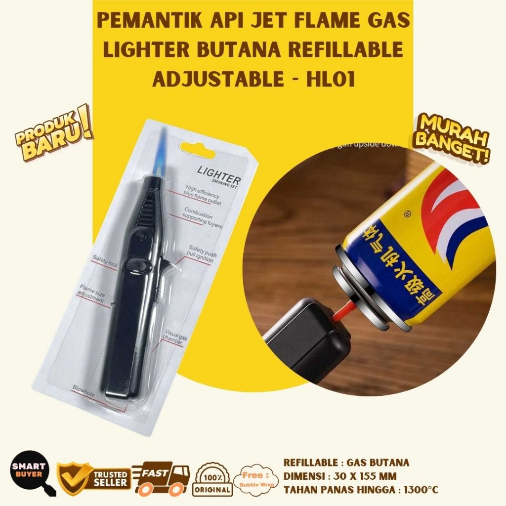 Jual Pemantik Api Jet Flame Gas Lighter Butana Refillable Adjustable ...