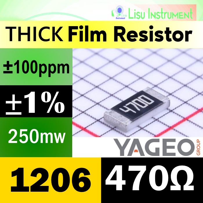 Jual 470Ω 1206 ±1% 250mW Thick Film Resistor SMD 200V ±100ppm/°C 470R ...