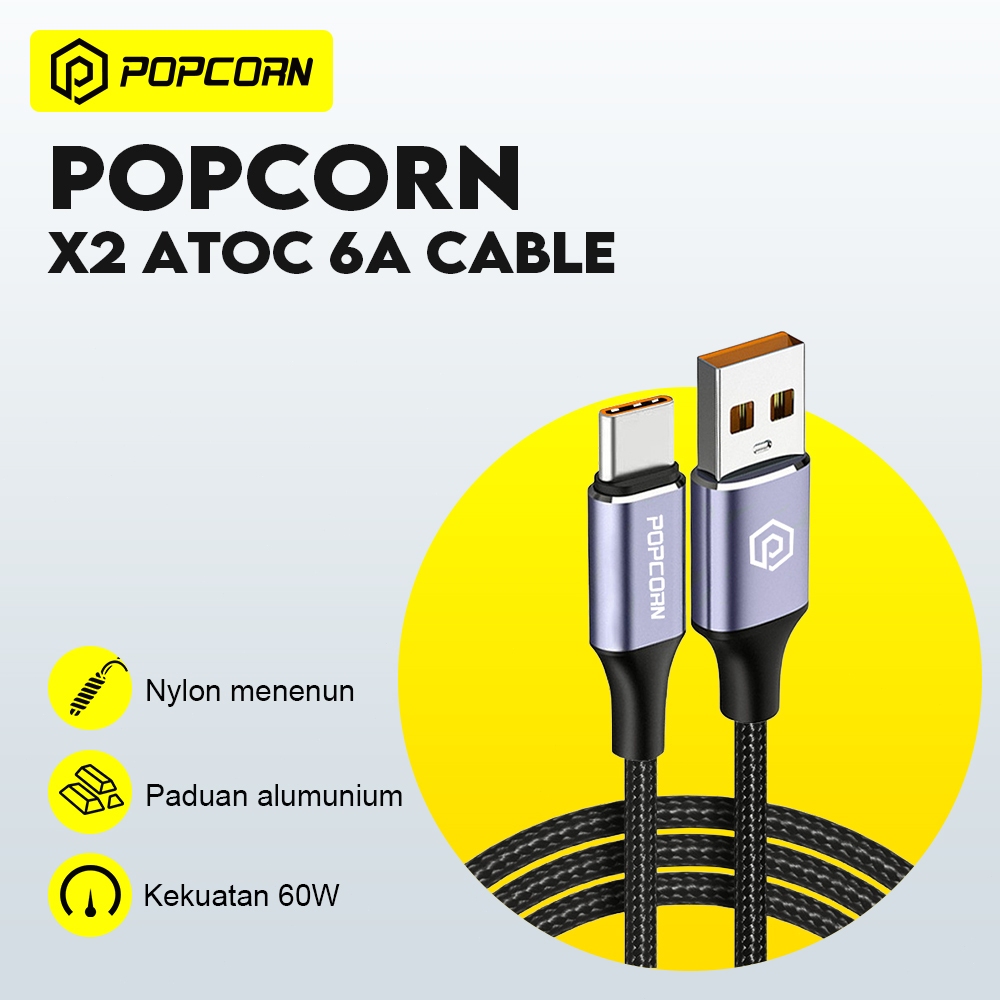 Jual POPCORN Kabel data Kabel pengisi daya cepat IOS/Tipe C 6A Kabel ...