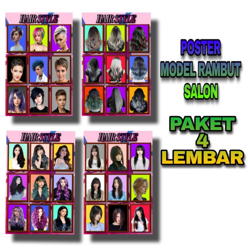 Jual POSTER MODEL RAMBUT SALON WANITA PAKET 4 LEMBAR | Shopee Indonesia