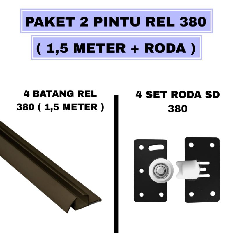 Jual [ 2 Pintu + Roda ] Paket | 4 Rel Timbul 380 Lenaga 1,5 M + 4 Set Roda SD-380 Pintu Lemari ...