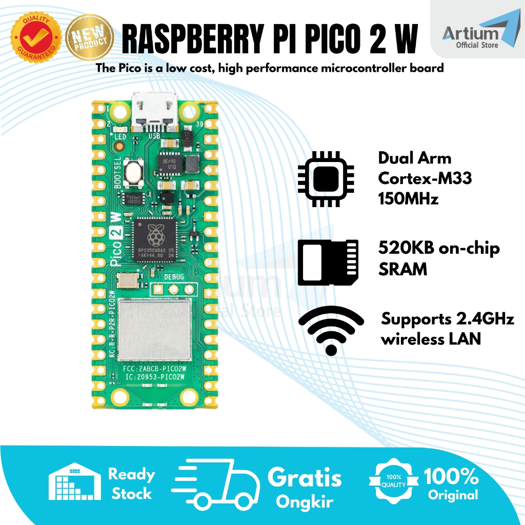 Jual Raspberry Pi Pico 2W | Microcontroller RP2350 with WiFi 2.4GHz 802 ...