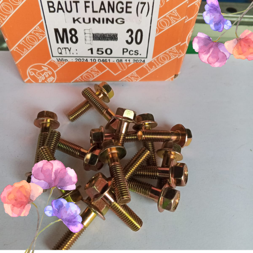 Jual Flange Bolt M8 x 30 KUNING / Baut Blok Mesin M8 x 30 / Baut Topi ...