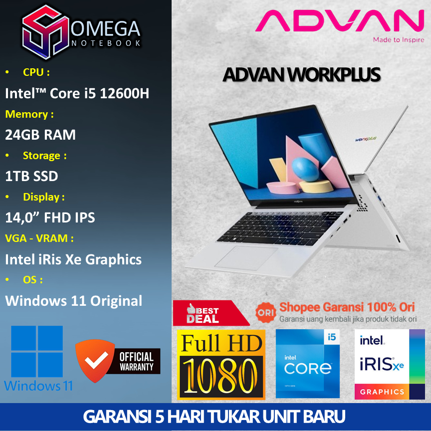 Jual ADVAN WORKPLUS Intel i5 12600H 24GB 1TB SSD iRis Xe 14,0 WUXGA ...