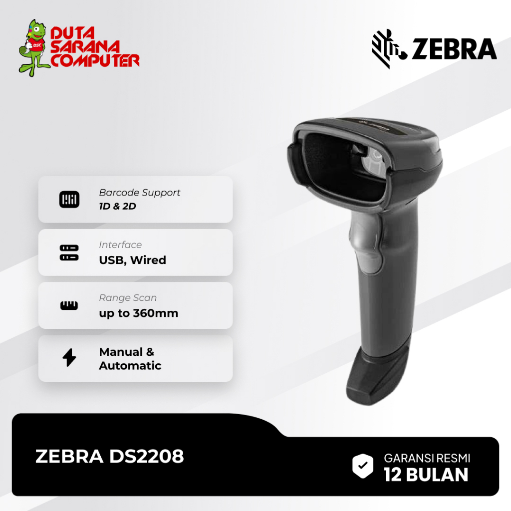 Jual BARCODE SCANNER ZEBRA DS2208 USB GARANSI RESMI ZEBRA 2 DIMENSI ...