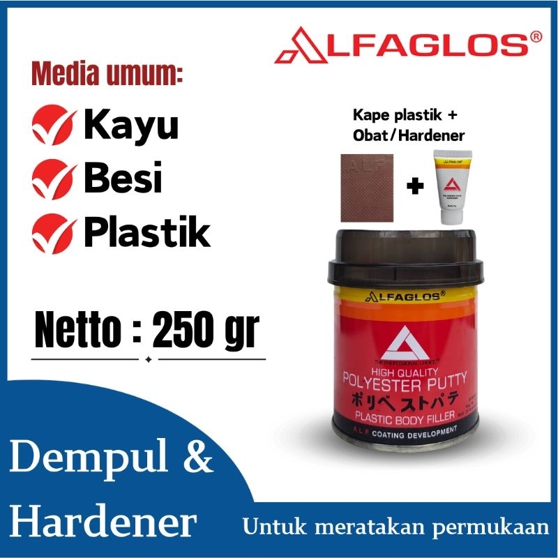 Jual Dempul Alfaglos 250 gr Dempul plastik kayu besi polyester putty 2 ...