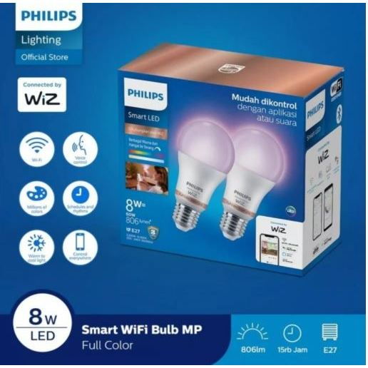 Jual Philips Lampu Bohlam WIZ Smart Wi-Fi Bluetooth LED Bulb Color RGB 8W 2pcs - Voice Control ...