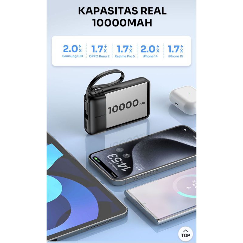 Jual ROBOT Smart Power Bank Mini 37Wh 10000mAh With Cable USB To TYPE C ...