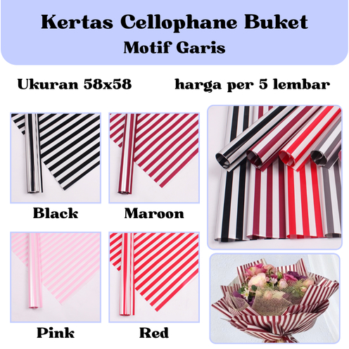 Jual [5 LEMBAR] Kertas Cellophane Bucket [Motif Garis] Flower Wrapping ...