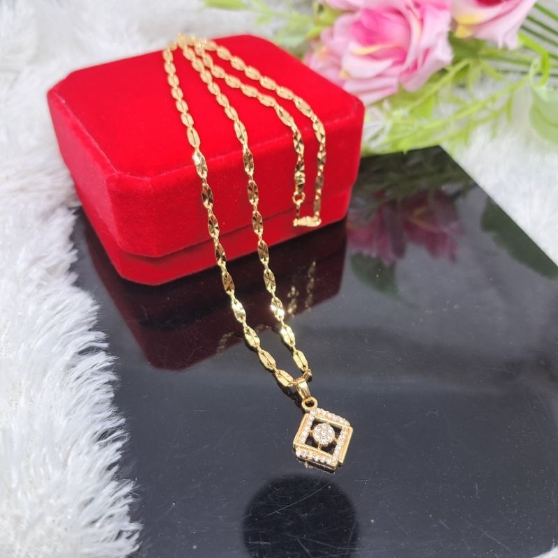 Jual Kalung Dewasa Xuping Yaxiya Liontin Persegi 45 Cm Model korean Fashion Pecah kopi | Shopee ...