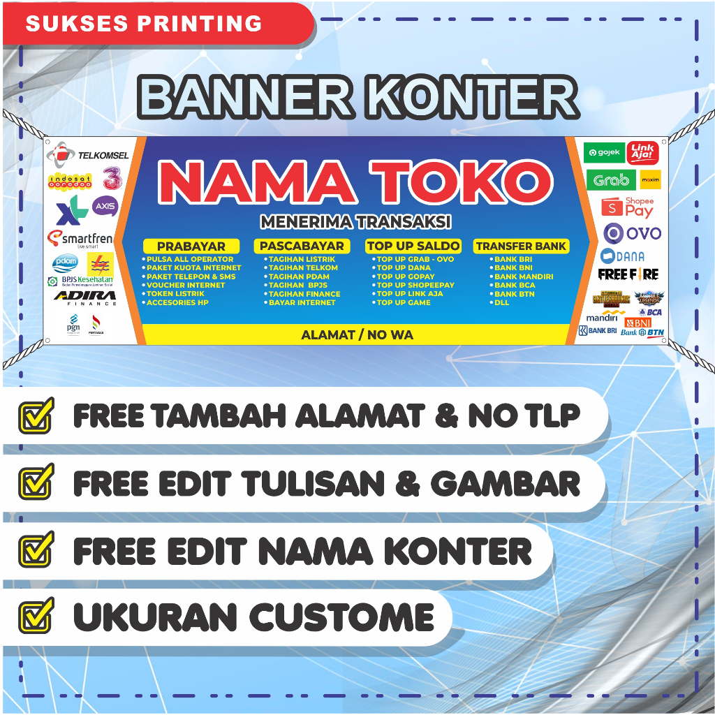 Jual Banner Spanduk Konter / Celluler Custom nama dan ukuran | Shopee Indonesia