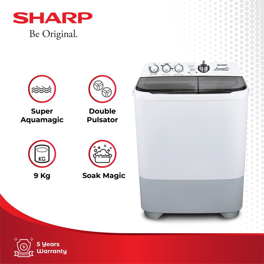 Jual SHARP Mesin Cuci Twin Tub 2 Tabung ES-T96CL-HK Abu-abu 9KG | Shopee Indonesia