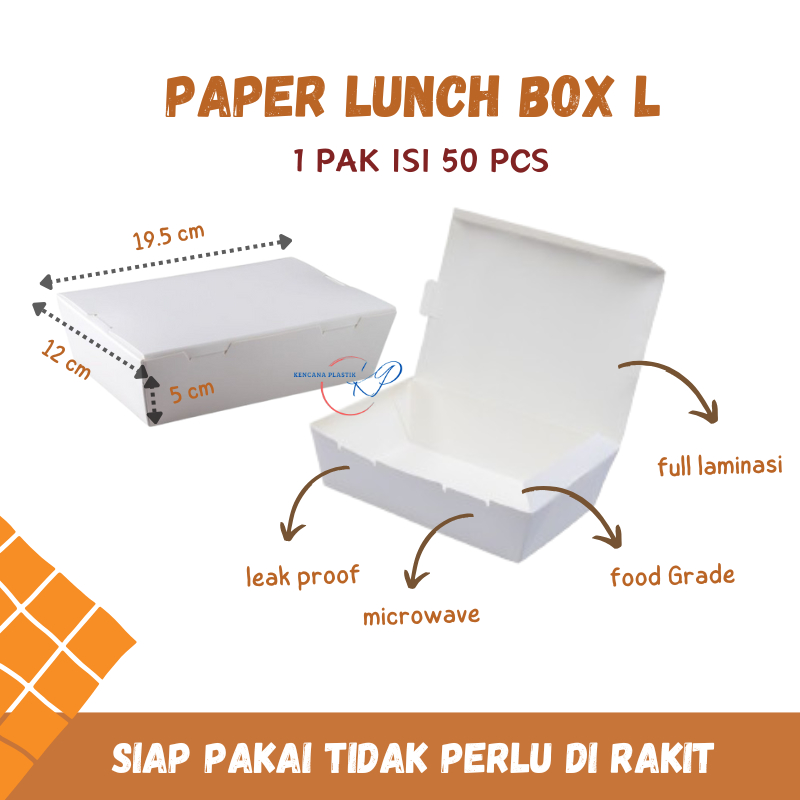 Jual Paper Lunch Box Putih Ukuran L - Kotak Makan Kertas Box Take Away ...