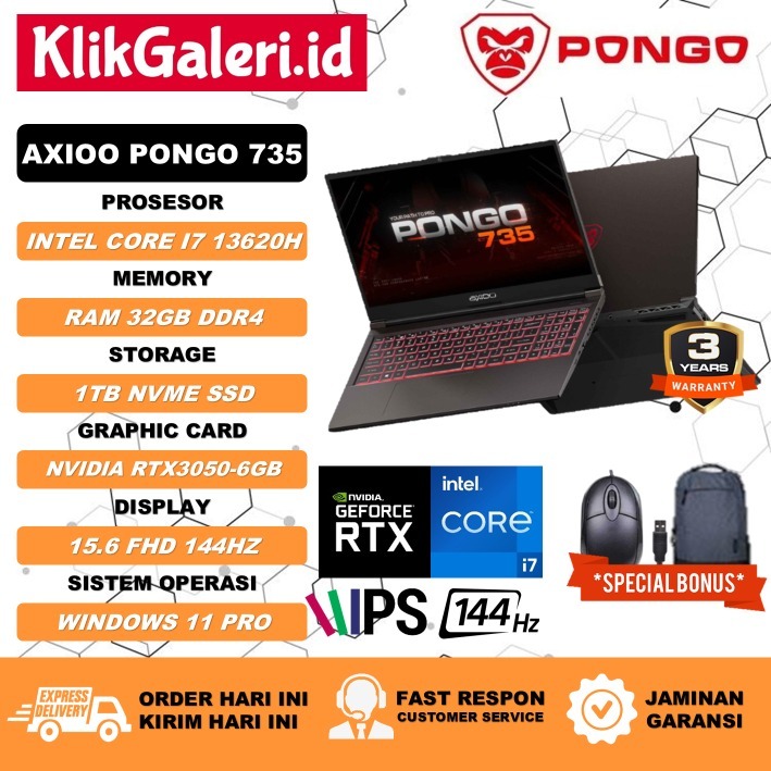 Jual LAPTOP GAMING AXIOO PONGO 735 INTEL I7 13620H 16GB 512GB RTX3050 ...