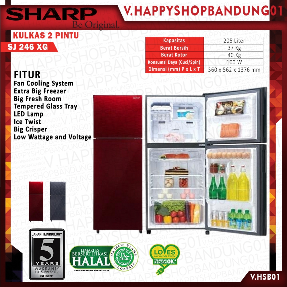 Jual Kulkas 2 pintu SHARP 205 Liter SJ 246 XG MR/MS Shine Glass Door Series Garansi Resmi ...