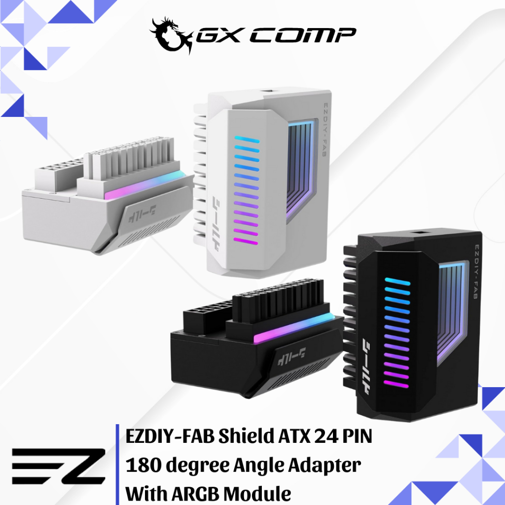 Jual EZDIY-FAB Shield ATX 24 PIN 180 degree Angle Adapter With ARGB ...