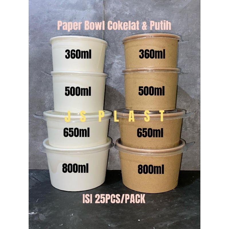 Jual (ISI 25PCS) Paper Bowl Kraft & Polos 360ml 500ml 650ml 800ml ...