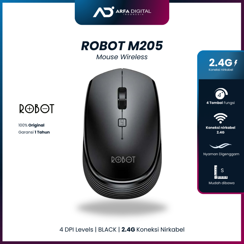 Jual Mouse Wireless ROBOT M205 800-1200-1600 DPI Black Without Battery ...