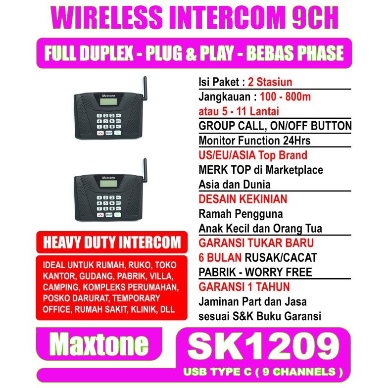 Jual Alat Panggil Bicara Intercom wireless interkom Komunikasi 2 arah ...