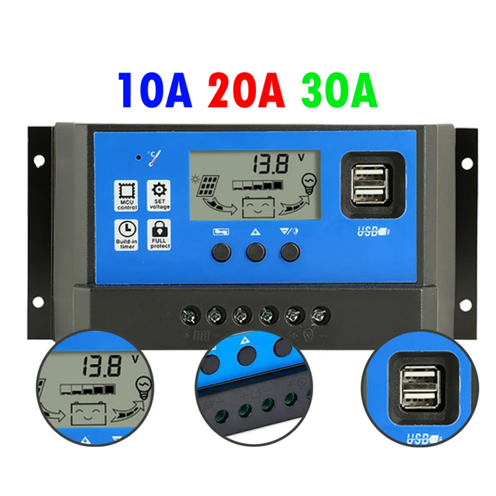 Jual Solar Charge Controller LCD LED Display Solar PWM 12V/24V 10A 20A 30A USB Panel Surya ...