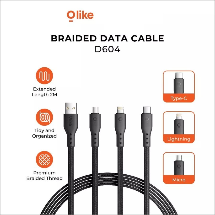 Jual OLIKE D604 Kabel Data 3A 2M Braided | Shopee Indonesia