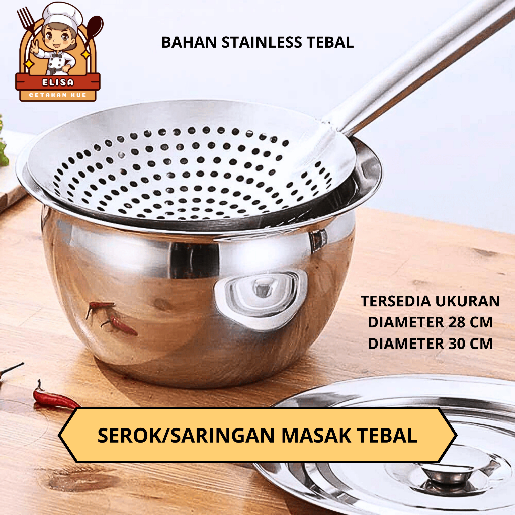 Jual Serok Gorengan Tebal Saringan Masak Stainless 304 Uk Diameter 28 - 30 - 32 Cm | Shopee ...