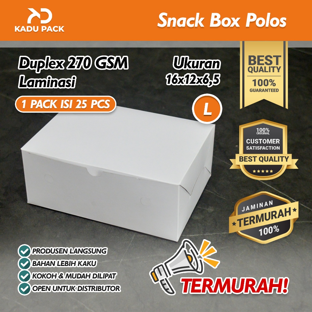 Jual (25 Pcs) Snack Box | Dus Kue | Box Snack 12x16 | Duplex Polos Full ...